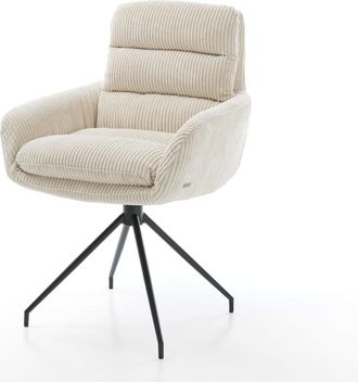 DELIFE Esszimmerstuhl Abelia-Flex mit Armlehnen Cord Beige Kreuzgestell konisch Schwarz, Esszimmerstühle