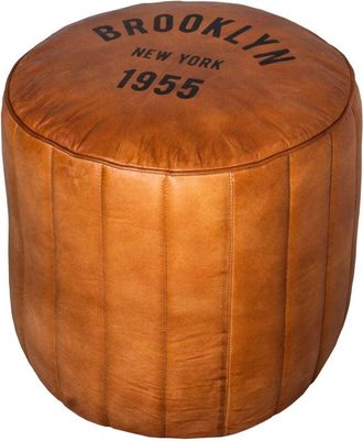 M&S Collection M&s - Pouf rond brooklyn New York 42x44 cm en cuir cognac