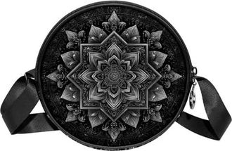 Generic Petit sac &agrave; bandouli&egrave;re rond pour femme, motif mandala, avec fermeture &eacute;clair, bretelles r&eacute;glables, style d&eacute;contract&eacute;