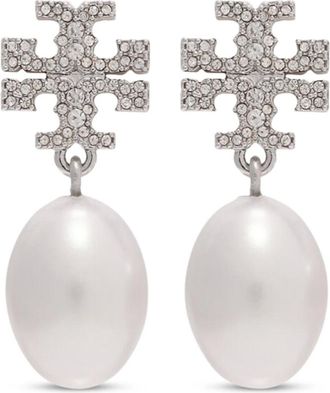 Tory Burch Femme, Accessoires, Gris, Taille: ONE Size Kira Pav&eacute; Pearl Drop Earring