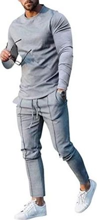 Onsoyours Ensemble de Survêtement Homme Été 2 Pièces T-Shirt Manches Courtes/Manches Longue Pantalon Élastique Décontracté Sportswear Tenue de Sport Respirant P