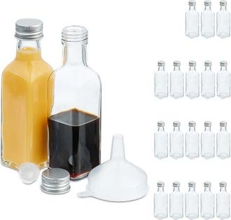 Relaxdays kleine Flaschen, 20er Set, 100 ml, Glasflaschen zum Bef&uuml;llen, Schraubverschluss & Korken, transparent/silber