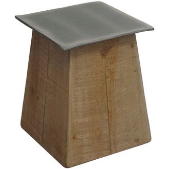 Hhg Tabouret 176, pouf en bois, bois massif industriel certifi&eacute; mvg, naturel avec aspect m&eacute;tal