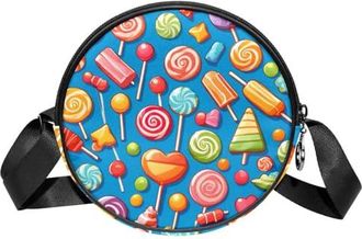 Generic Sac &agrave; bandouli&egrave;re rond pour femme, petit sac &agrave; bandouli&egrave;re Candy avec fermeture &eacute;clair, bretelles r&eacute;glables, sac &agrave; main rond d&eacute;contract&eacute; pour femmes e