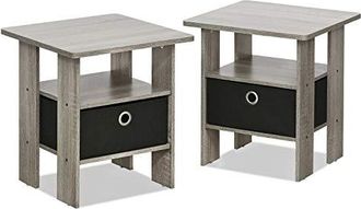 Furinno Andrey Beistelltisch Nachttisch mit Schublade, Französische Eiche/Schwarz, 2er-Set