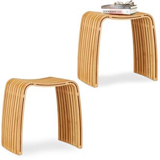 Relaxdays 2 x Garderoben Hocker aus Bambus, eleganter Holzhocker in skandinavischem Design, Sitzhocker f&uuml;r Garderobe, natur