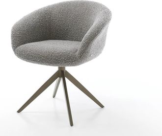 DELIFE Drehstuhl Vinka-Flex mit Armlehnen Bouclé Silbergrau Kreuzgestell breit Effektfinish Titan 360° drehbar Taschenfederkern, Esszimmerstühle