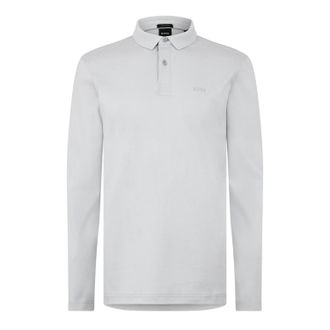 HUGO BOSS Pirol Poloshirt f&uuml;r Herren, Lang&auml;rmlig (Hellgrau)