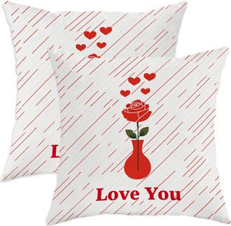 Generic Romantische Moderne Herzvase Mit Rose, Rot Kissenbezug Komfort Kissenh&uuml;lle Quadratische Dekokissenbezug F&uuml;r Balkon Sofa Schlafzimmer 45X45Cm 2Er Set