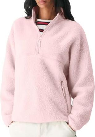 Generic Pull en polaire pour femme, manches longues, demi-fermeture &eacute;clair, sweat-shirt dautomne chaud et tendance avec poches lat&eacute;rales, rose, XXL
