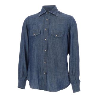 Eleventy Homme, Chemises, Bleu, Taille: 2XL Chemise &agrave; col pointu en lyocell et lin