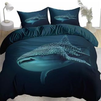 Generic Requin Baleine Sets de Housse de Couette pour 1 Personnes, Bleu Housse de Couette 90 x 190 cm Parure de Lit Doux Microfibre avec 2 Taie doreiller pour