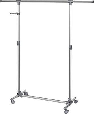 Songmics Kleiderständer, Garderobenständer auf Rollen, Rohre mit Edelstahlbeschichtung, mit ausziehbarer Kleiderstange, seitliche Haken für Accessoires, höhenv