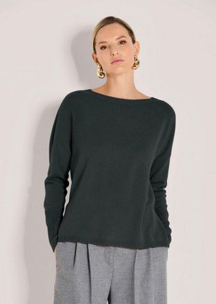 Madeleine Strickpullover Schlichter Strickpullover mit U-Boot-Ausschnitt Langarmshirt mit l&auml;ssigem Schnitt, &uuml;berschnittene Schultern