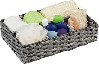 Relaxdays Aufbewahrungskorb 4 Fächer, Körbchen geflochten, Badezimmer Dekokorb, Kunststoff, HBT: 8 x 31 x 21 cm, schwarz