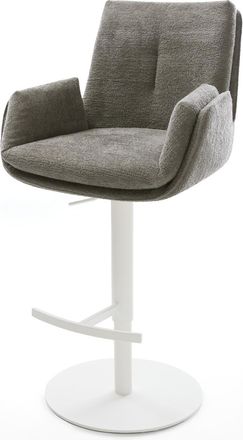 DELIFE Barstuhl Clea-Flex Boucl&eacute; Soft Schlamm Drehfu&szlig; h&ouml;henverstellbar Metall Wei&szlig;, Barst&uuml;hle