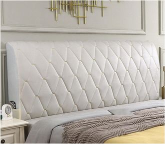 Generic Stoff-Kopfteilbezug aus Technologiematerial, weicher Ganzkörper-Kopfteilbezug for Doppel-/Queen-/Kingsize-Betten mit Stützkissen(White,220x65cm)