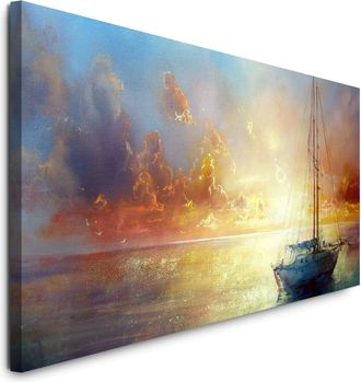 Paul Sinus Art GmbH Malerei mit Segelboot 120x 50cm Panorama Leinwand Bild XXL Format Wandbilder Wohnzimmer Wohnung Deko Kunstdrucke