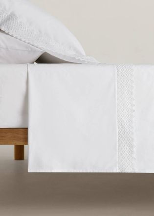 Mango Drap plat percale de coton dentelle lit 150/160 cm blanc - Home - Lit 150/160 cm - MANGO HOME