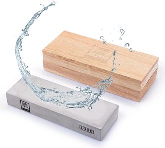 Zayiko Zayiko Schleifstein 1000er Körnung | aus Siliziumkarbid | mit Wasser oder Öl nutzbar | für Grundschliff von Küchenmessern | in Holzbox für Profi- & Ho