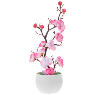 NUOBESTY K&uuml;nstliche Pflaumenbl&uuml;te Kunstblume in Rosa mit Kunststofftopf f&uuml;r Wohnraum und B&uuml;ro Bonsai Stil Pflegeleichte Tischdekoration 26cm