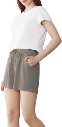 Power Flower Shorts d&eacute;t&eacute; Femme Casual Shorts en Sweat avec Poches Confortables &agrave; Cordon de Serrage (LY129-Brown, L-XL)