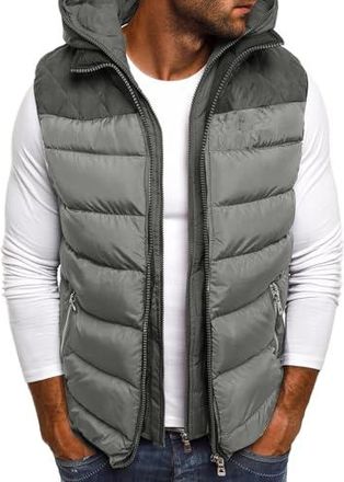 Feoya Veste Matelassée sans Manche Homme Coton Gilet Doudoune à Capuche Hiver Chaud 6XL Manteaux Blouson sans Manches Rembourré Grande Taille Gilet avec Cap