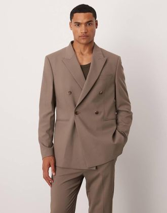 Asos Veste de costume ajustée à double boutonnage - Marron taupe