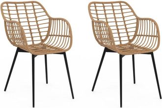 IDMarket Idmarket - Lot de 2 chaises de salle à manger, fauteuils de table summer effet rotin pied métal noir