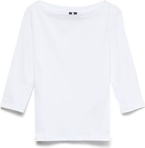 Vero Moda Vero Moda VMPANDA T-Shirt Stretch &agrave; Manches 3/4 pour Femme - Col Bateau - Coupe Droite - Manches Longues, Blanc &eacute;clatant., L