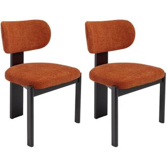 Vente-Unique Lot de 2 chaises en tissu bouclette et bois dh&eacute;v&eacute;a noir - Terracotta - WILANA