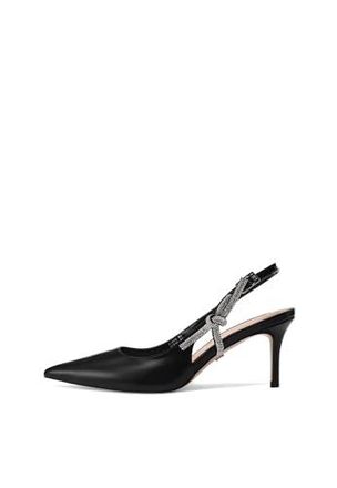 Queen Helena Slingback avec talon moyen d&eacute;collet&eacute; avec strass femme K4517, Noir en polyur&eacute;thane., 37 EU