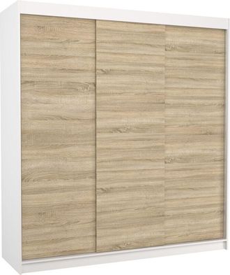 Les Tendances Les Tendances - Armoire chambre adulte blanche et bois clair 2 portes coulissantes Kamia 200cm