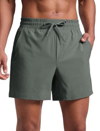 CRZ YOGA Short de Sport Athl&eacute;tique &agrave; S&eacute;chage Rapide pour Hommes avec Poches - 13/18/23 cm Sauge Grise XL