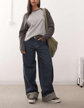 Collusion X002 - Weite Jeans in Dirty-Waschung mit umgeschlagenem Saum-Marineblau