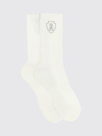 Brunello Cucinelli Chaussettes en m&eacute;lange de coton c&ocirc;tel&eacute; avec logo jacquard