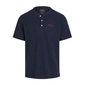 Polo Ralph Lauren Haut Henley gaufr&eacute; - Homme - Tops - Bleu - Taille: L