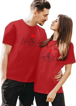 Generic T-shirt &agrave; manches courtes et col rond imprim&eacute; pour femme 2026 Saint-Valentin, Rouge, XXL