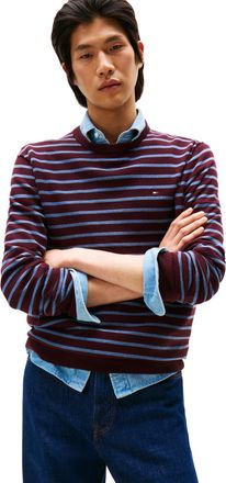 Tommy Hilfiger Herren Pullover Essential Cotton mit Rundhalsausschnitt, Mehrfarbig (Deep Burgundy/Petrol Blue Htr), S