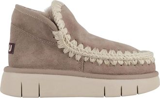 Mou Femme, Chaussures, Gris, Taille: 40 EU Baskets en Daim Noir avec Fourrure et Coutures