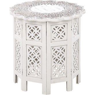 Beliani Beliani - Table dAppoint Blanc Cassé en Bois de Manguier à Base Ajourée Style Rétro Badhi