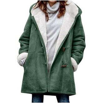 Generic Manteau dhiver en polaire pour femme - Veste dhiver chaude en daim synthétique imperméable - Doublée - Doublée - Manteaux en polaire pour femme, Vert,