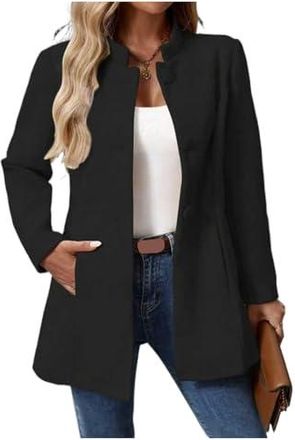 Generic Manteau dhiver mi-long for femme, col montant, simple boutonnage, v&ecirc;tements dext&eacute;rieur(Black,XXL)
