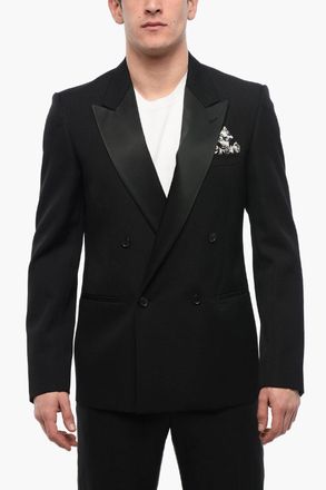 Off-white Doppelreihiger Blazer TATTOO mit Spitzenrevers aus Satin Off-White
