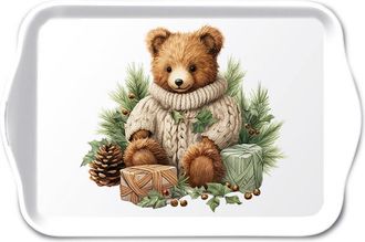 Ambiente kleines Tablett Dekotablett 13 x 21 cm Melamin Teddybär im Winter