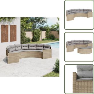 vidaXL Gartensofa mit Kissen Halbrund Beige Poly-Rattan - Outdoor-Sofa - Gartensofa - Lounge Set - Halbrunder Tisch - Poolparty - The Living Store