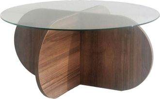 DRAWER Drawer - Table basse ronde en verre trempé et bois ø75cm - Bois foncé - Bully