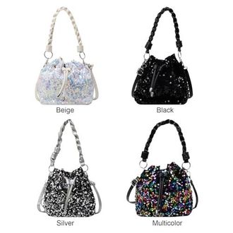 Generic Cymwer Sac &agrave; bandouli&egrave;re &agrave; paillettes pour femmes, sac &agrave; bandouli&egrave;re seau &agrave; cordon de serrage, sac &agrave; main scintillant (Beige)