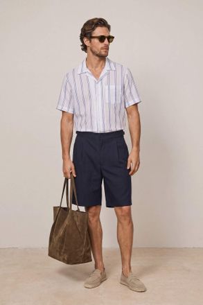 Trendyol MAN Herren Wei&szlig; Gestreift Kurz Regular Fit Hemden