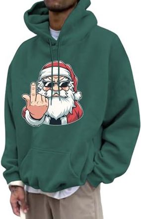 Generic Sweat &agrave; capuche graphique pour homme, imprim&eacute; P&egrave;re No&euml;l - Sweat &agrave; capuche &agrave; manches longues pour lautomne, vert fonc&eacute;, 3XL